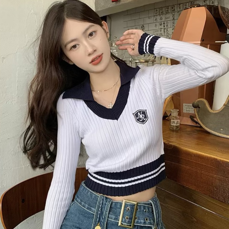 Jual Atasan Crop Wanita Rajut Korean Style Kaos V Neck Lengan Panjang Import Premium Baju Wanita ...