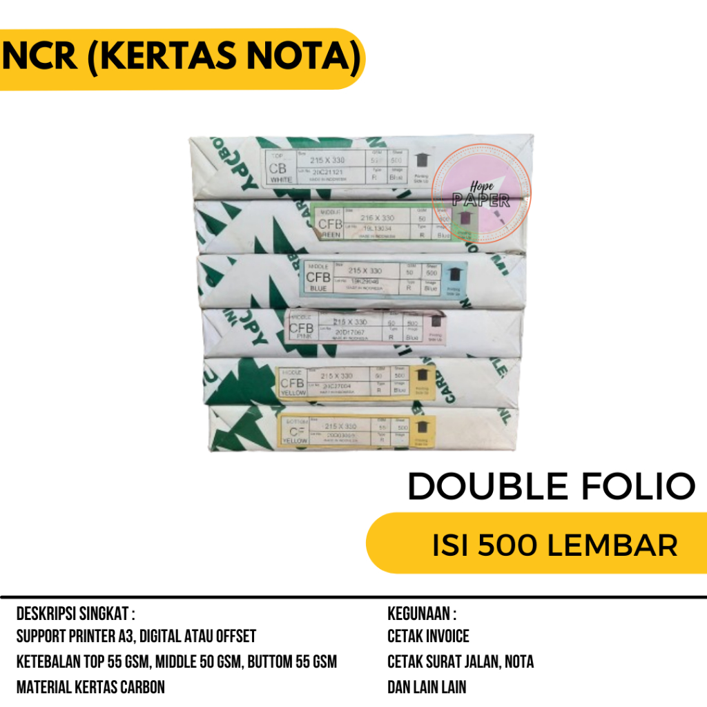 Jual Kertas NCR Double Folio 1 rim 500 lembar kertas ncr 1 rim f4 kertas nota ncr | Shopee Indonesia