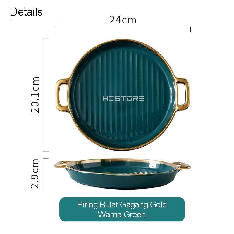 Jual Piring Saji Keramik bulat gagang list gold mewah sultan ukuran ...