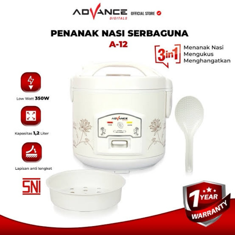 Jual ADVANCE A-12 RICE COOKER SERBAGUNA 1,2 LITER / MAGIC COM 1,2L 3IN1 PENANAK NASI 1KG SNI ...