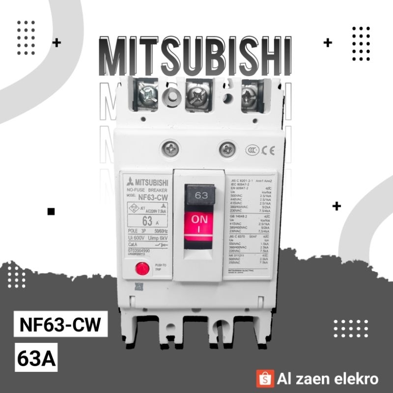 Jual MCCB MITSUBISHI 50A 63a NF63-CW 3POL | Shopee Indonesia