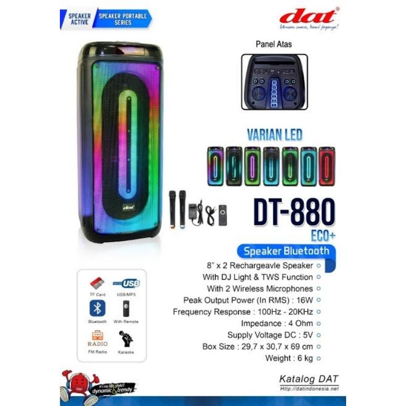 Jual Speaker Bluetooth Portable DAT DT-880 | 2 x 8 inch Woofer | Shopee ...