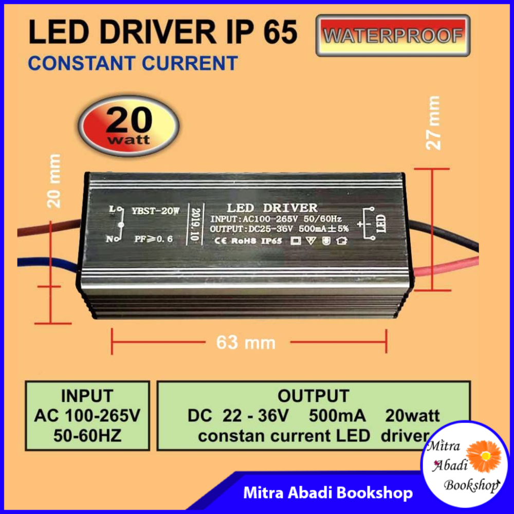 Jual LED Driver AS 20 Watt 500 mA AC-DC Casing Besi WATERPROOF | Shopee ...