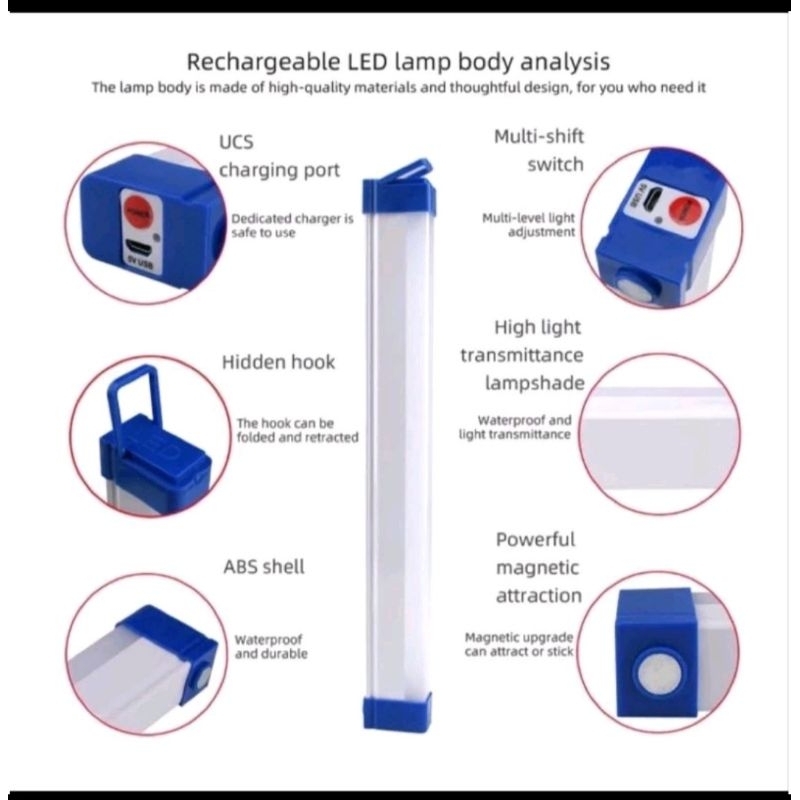 Jual Lampu Neon Led Portabel T7 Emergency 60W Panjang 32CM / Lampu Neon Cas | Shopee Indonesia