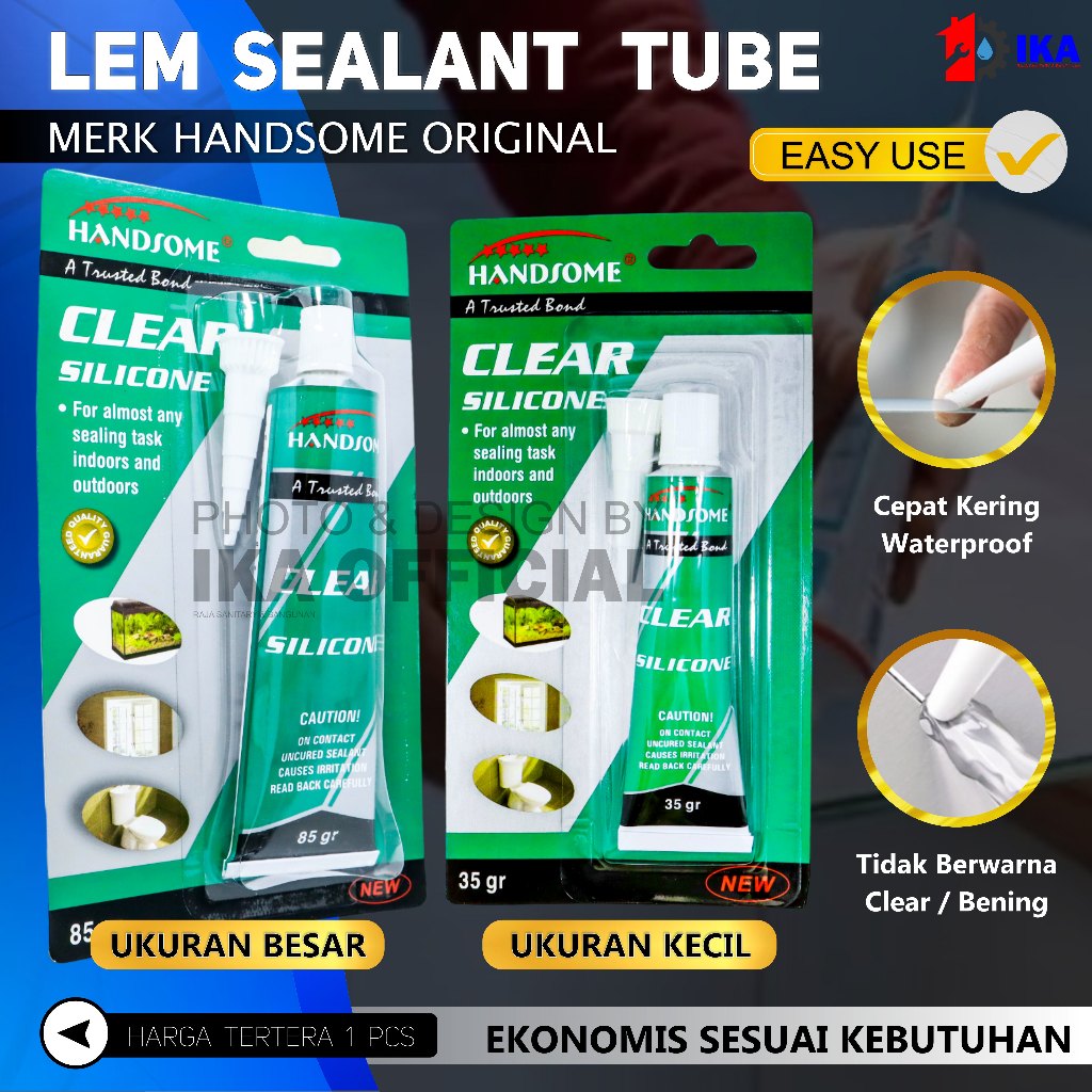 Jual Lem Kaca Silicone Odol Tube Besar 85 gr gram Handsome Lem Kaca ...