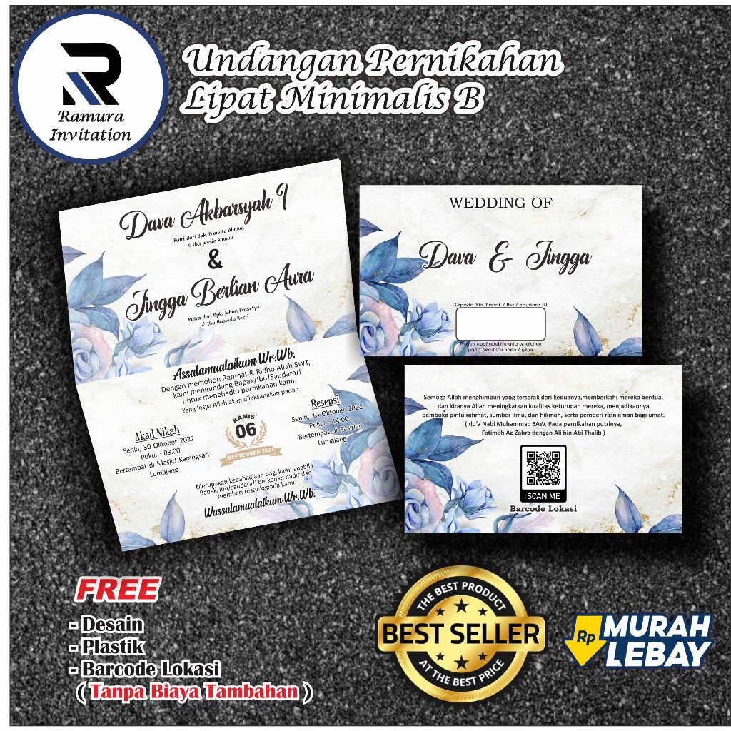 Jual Undangan Pernikahan Lipat Minimalis B ( Free Desain, Barcode ...