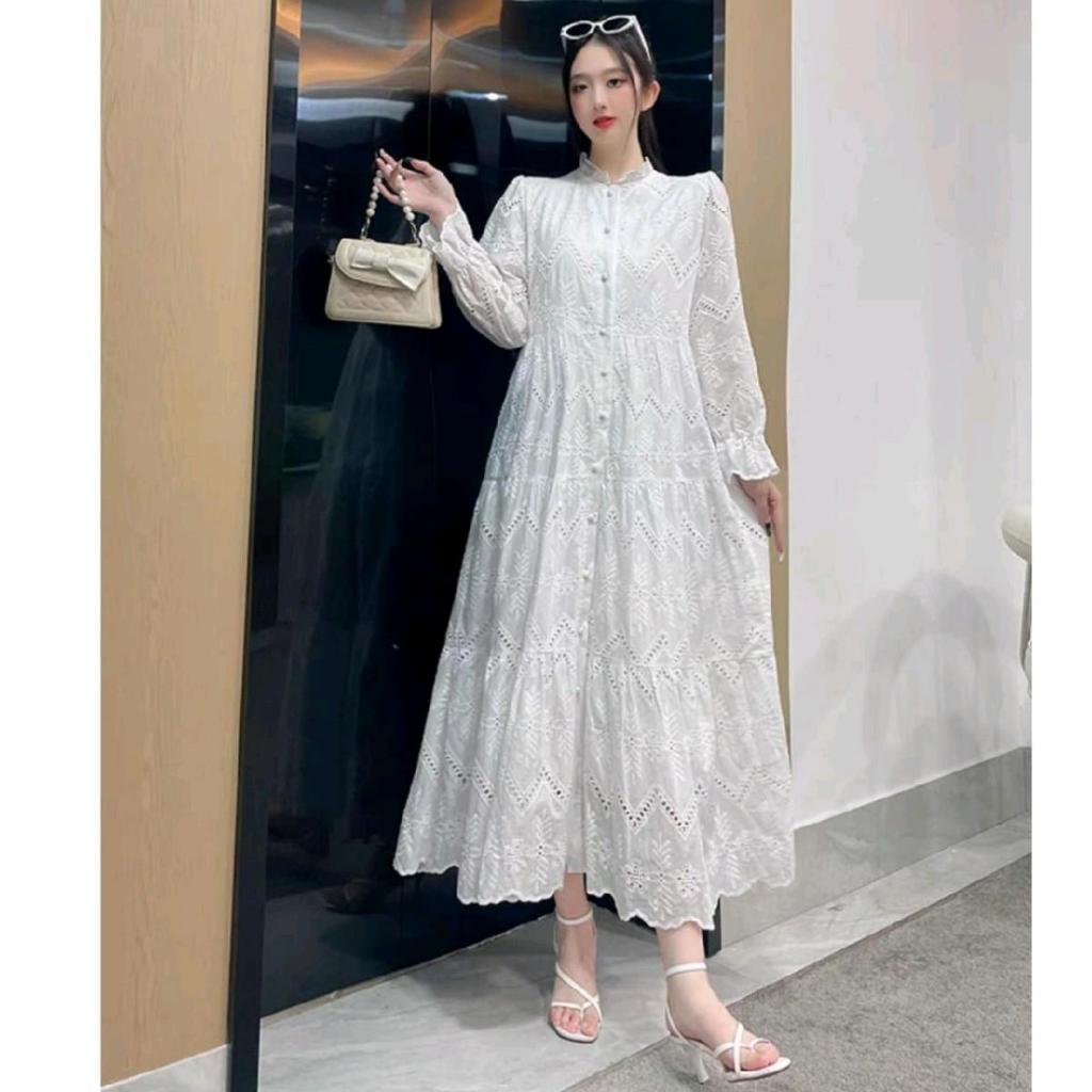 Jual TM 59008 Dress Katbol Kalilah Embroidered Cotton Tiered Import ...