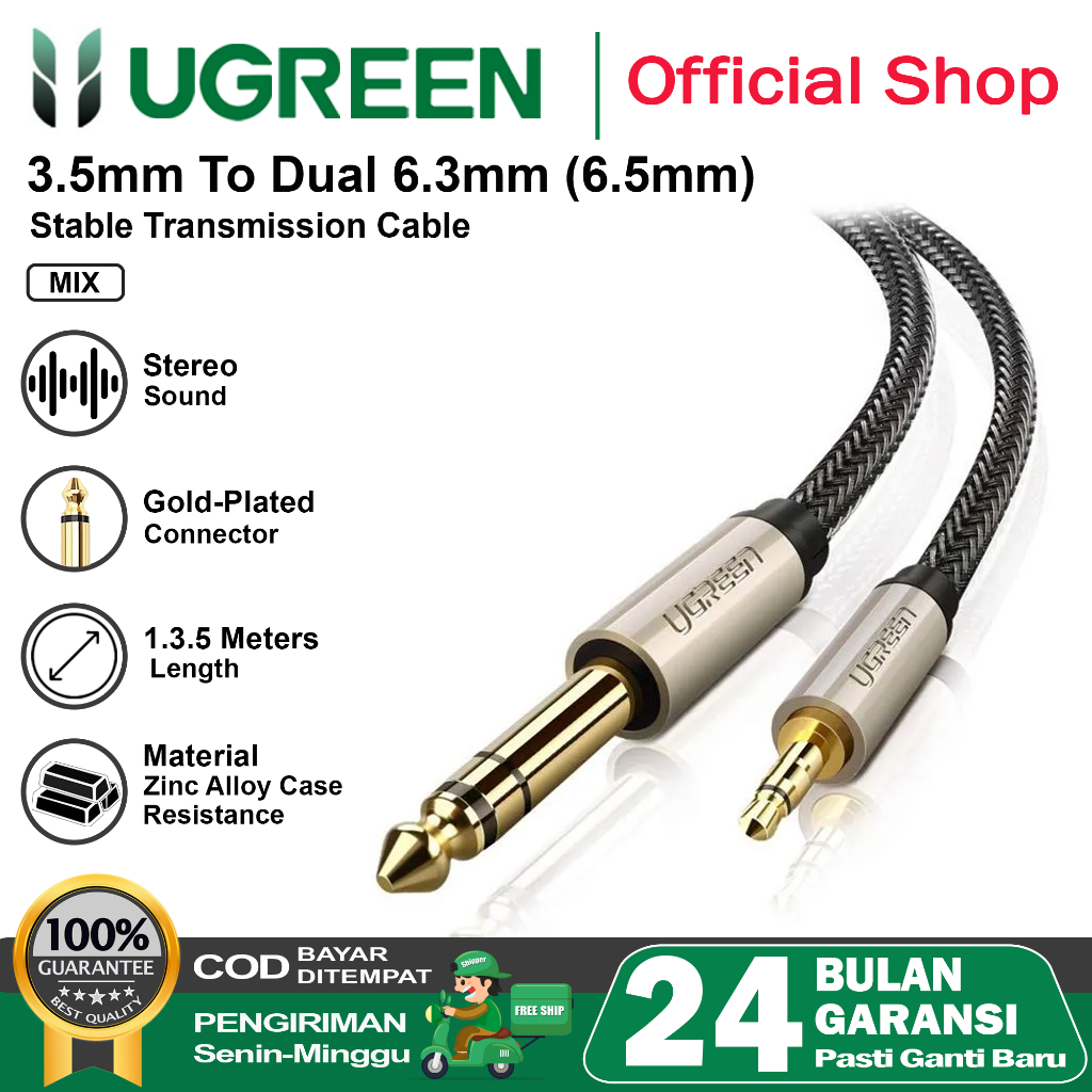 Jual UGREEN Kabel Audio Aux 6.5mm To 3.5mm Stereo Audio TRS Stereo | Shopee Indonesia