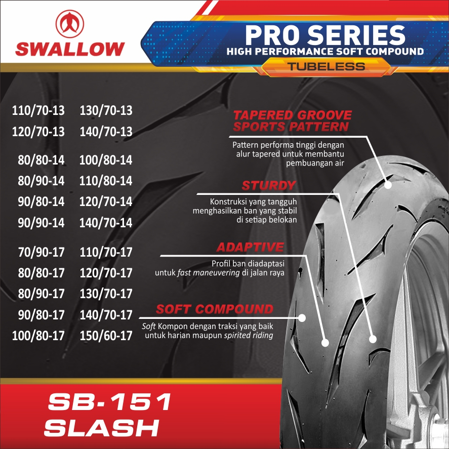 Jual Ban Motor Swallow Tubeless 90/90-14 Slash SB-151 (Pro Series ...