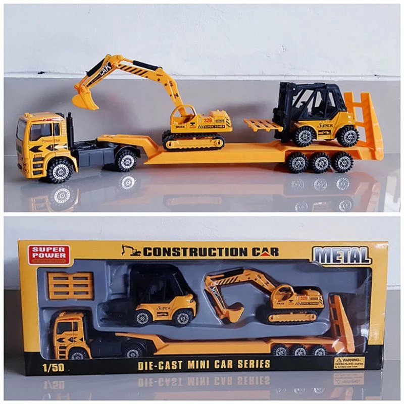 Jual DIECAST TRAILER GANDENG EXCAVATOR 1:50 MINIATUR BEKO TRUK GANDENG ...