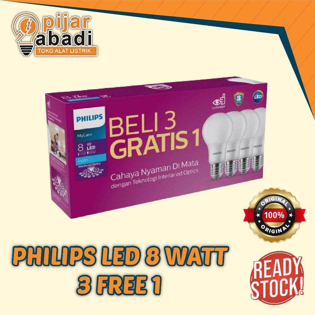 Jual PHILIPS LED 8 WATT 3 FREE 1 | Shopee Indonesia
