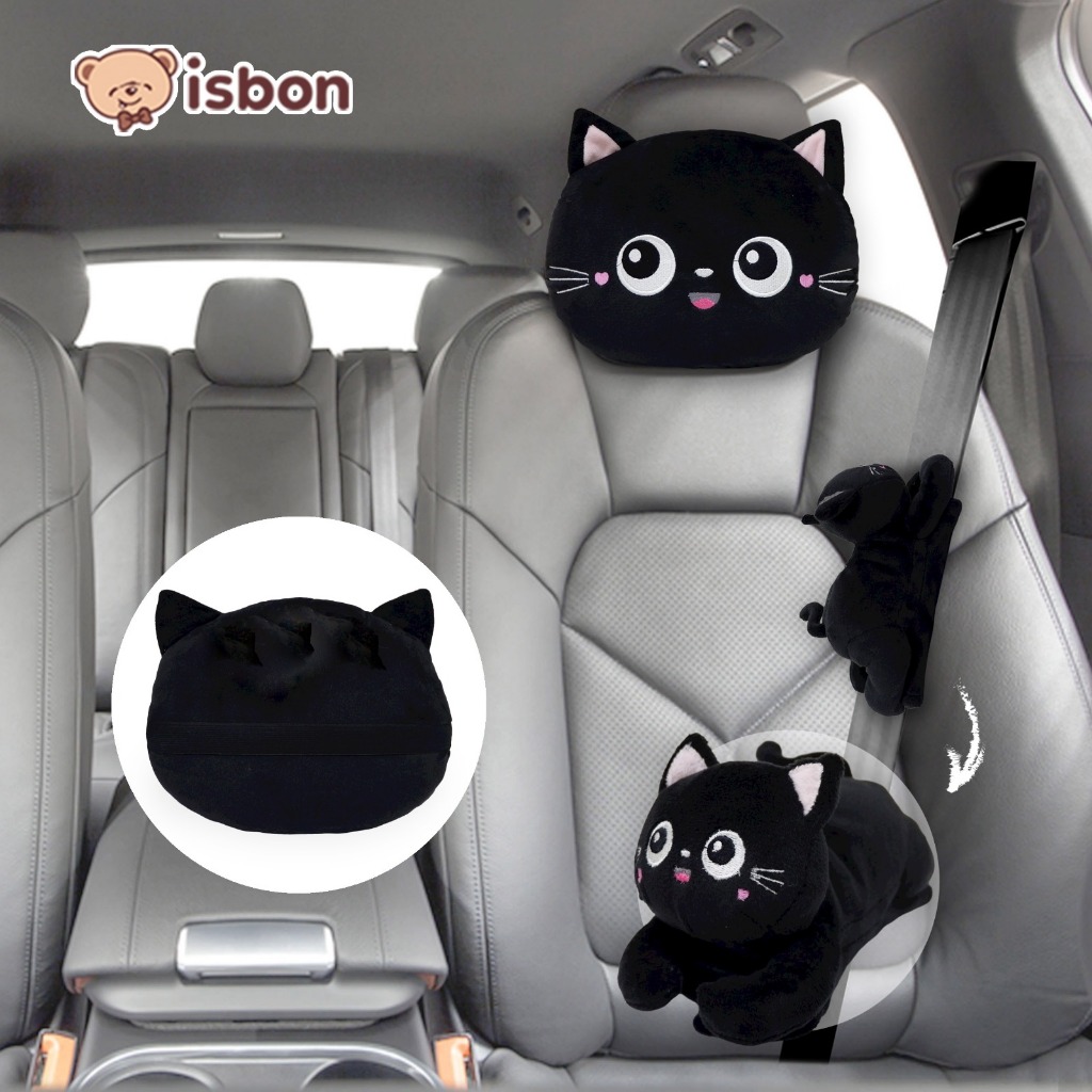 Jual Boneka bantal mobil kucing hitam mono dan sabuk pengaman sealt ...