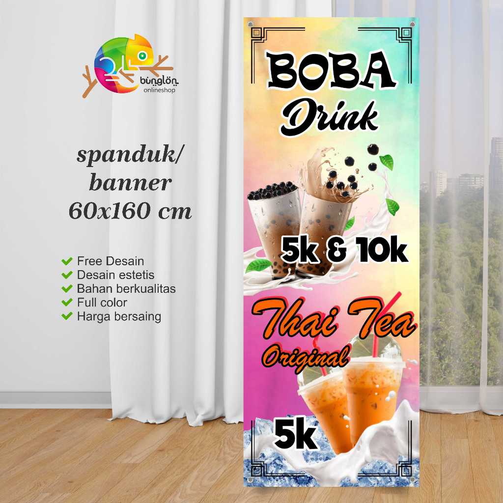 Jual Spanduk 60x160 Boba Drink, Thai Tea Custom Desain | Shopee Indonesia