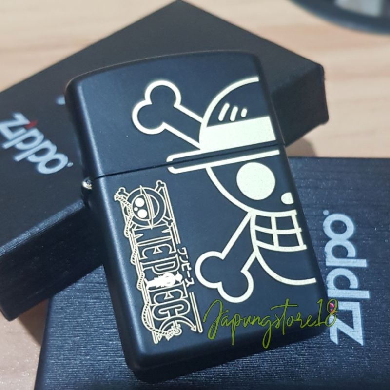 Jual Korek Zippo One Piece tengkorak Logo Luffy hitam Zippo Custom ...
