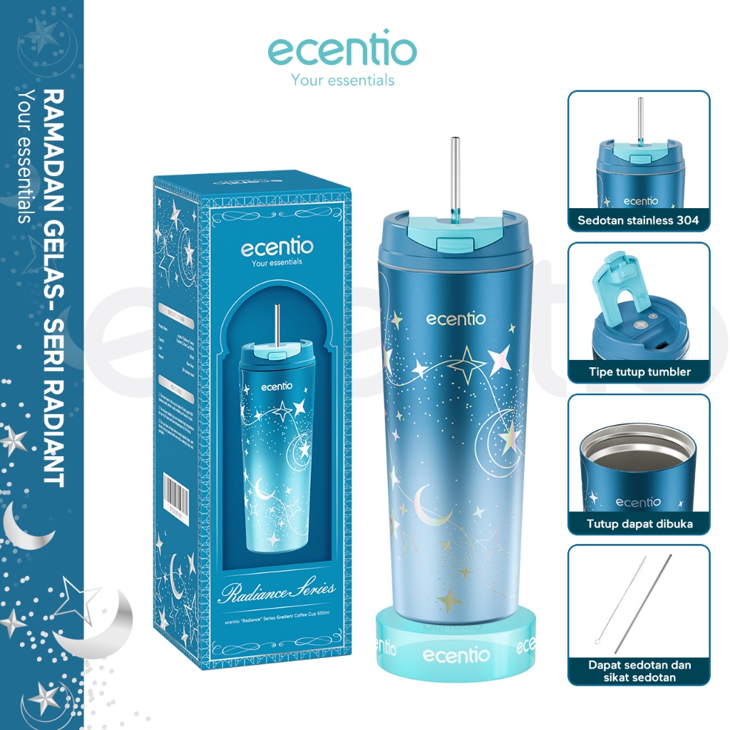 Jual ecentio tumbler minum stainless es batu 24 jam sedotan 650ml ...