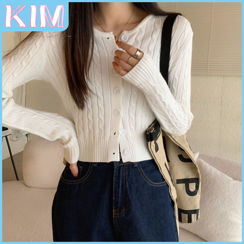 Jual KIM Cardigan Crop Top Korea Cardigan Rajut Button Outer Rajut Soft Knit | Shopee Indonesia