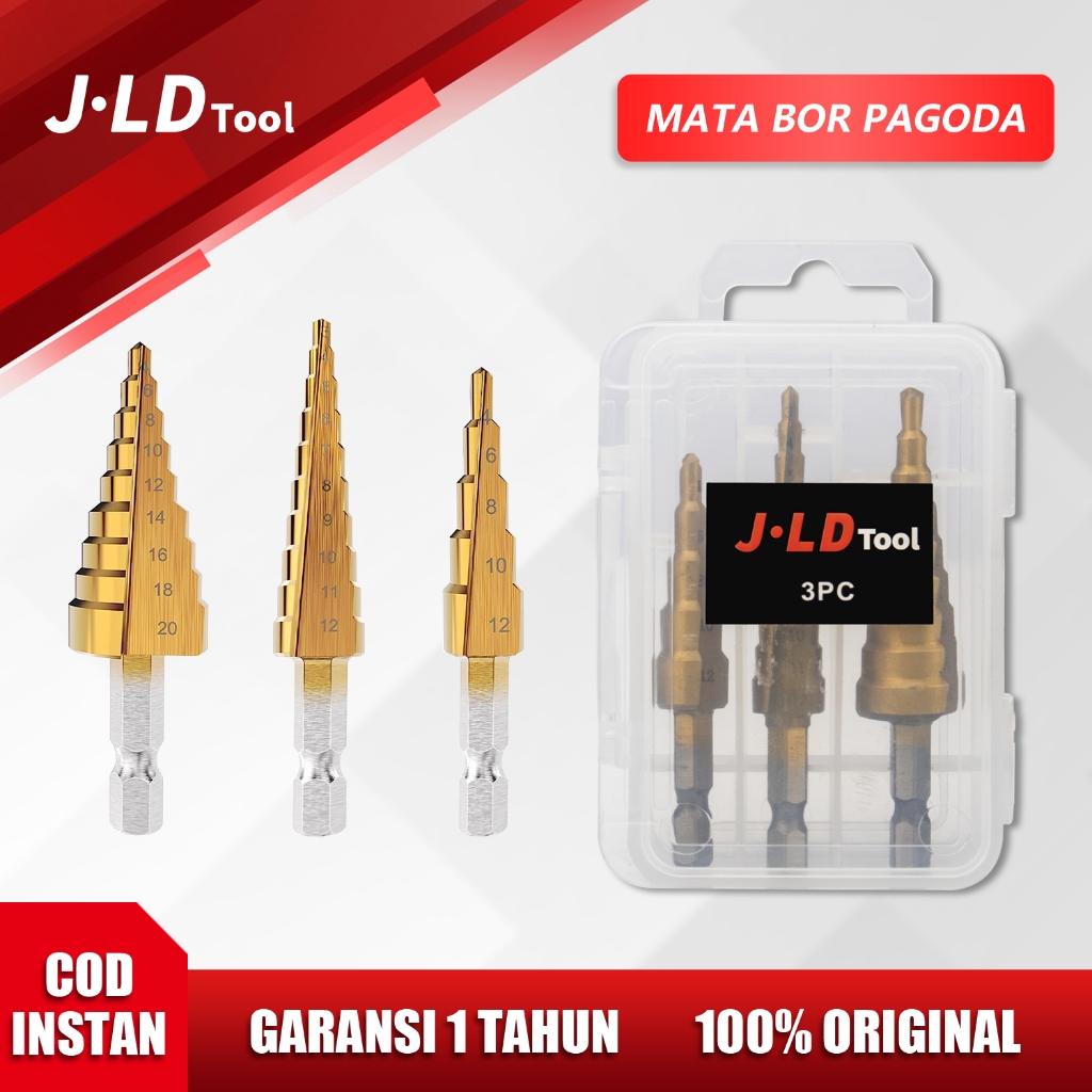 Jual JLD Mata bor pagoda Set 3pcs Mata Bor Multi Step Bor 3-12mm,4-12mm ...