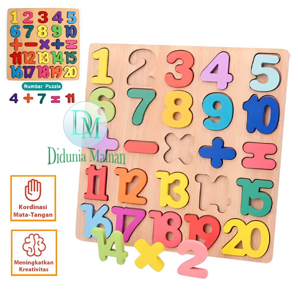 Jual Mainan edukasi anak wooden toys puzzle kayu angka 3D warna warni ...
