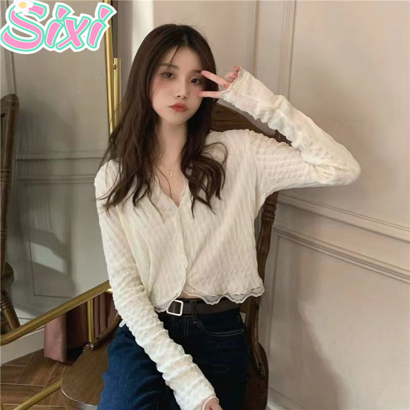 Jual SIXI Cardigan Knit Chic Girl Knit Sweater Rajut Korea Outer Knit Sweater Rajut Korea V Neck ...