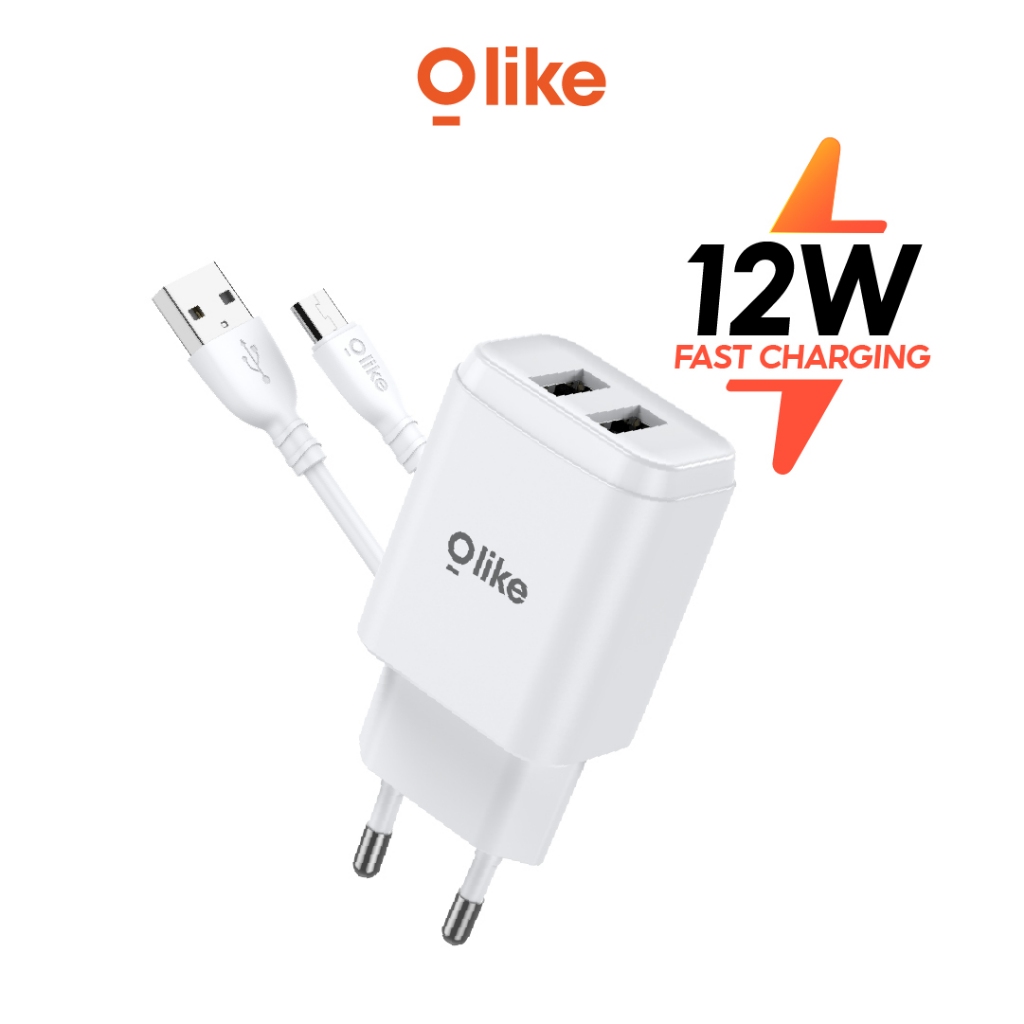 Jual OLIKE KEPALA CHARGER DUAL USB ADAPTER CHARGER 12W KABEL MICRO USB ...
