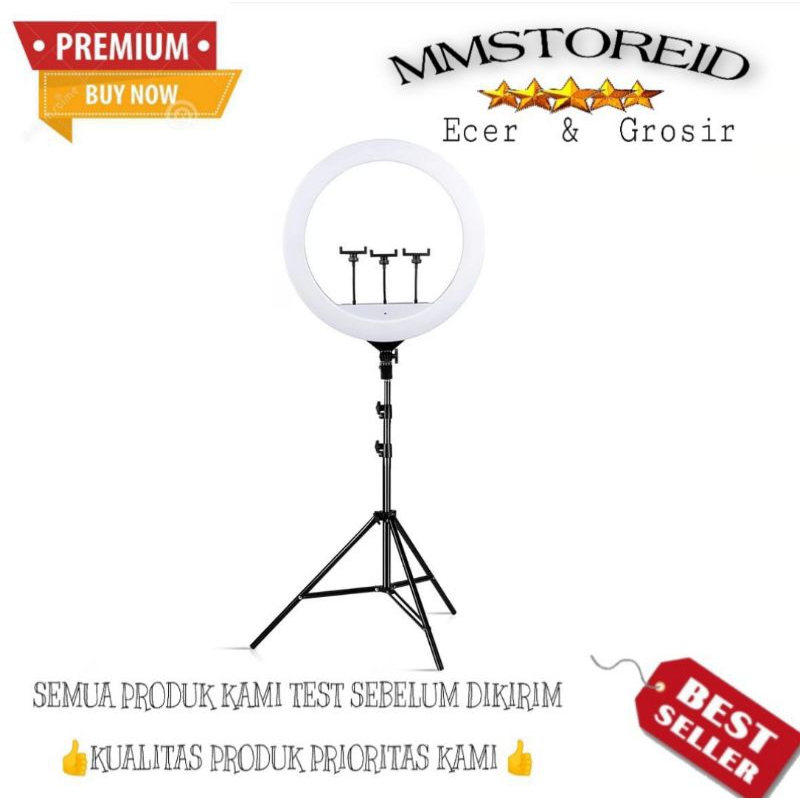 Jual MM - Ringlight 45cm + Light stand tripod 2M with 3 holder hp ...