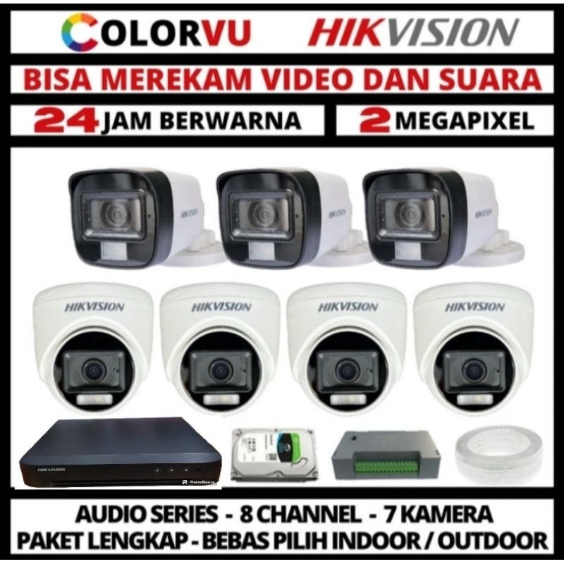 Jual PAKET KAMERA CCTV HIKVISION COLORVU AUDIO 2MP 8 CHANNEL 7 KAMERA ...