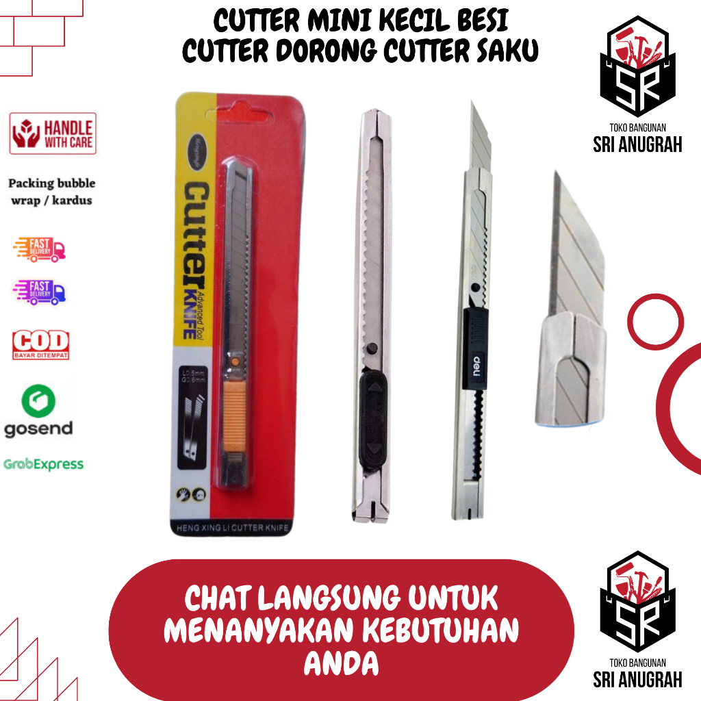 Jual Cutter Mini Besi Cuter Kecil Dorong Kater Klip Saku 9MM | Shopee ...