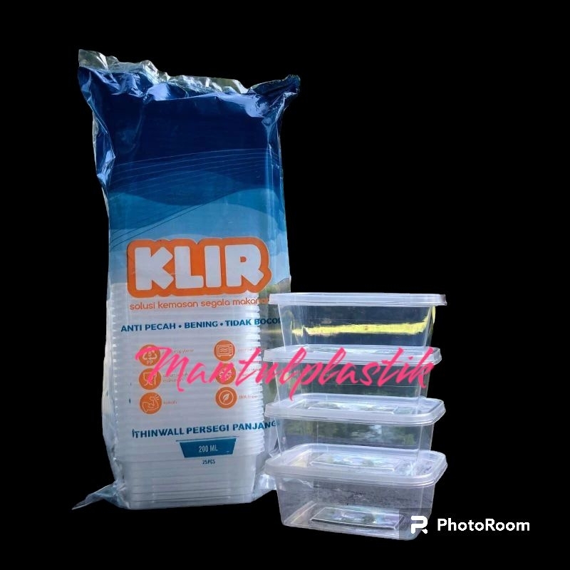 Jual (1 PACK) Thinwal Klir 200ml Rectangle Persegi Panjang + Tutup / kotak Box Makan 200ml Isi ...