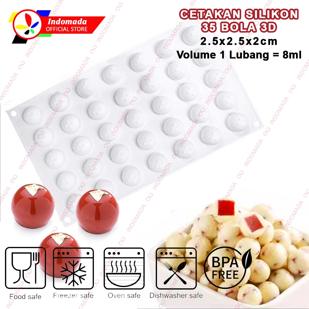 Jual Indomada Cetakan Coklat Silikon DIY Bola Bulat 3D 35 Lubang ...