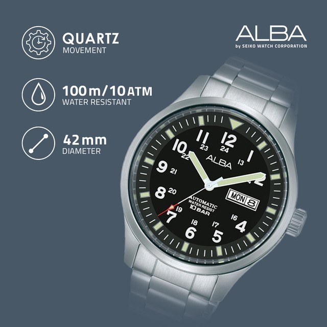 Jual Jam Tangan Pria Alba Automatic Stainless Black Dial AL4213 ...