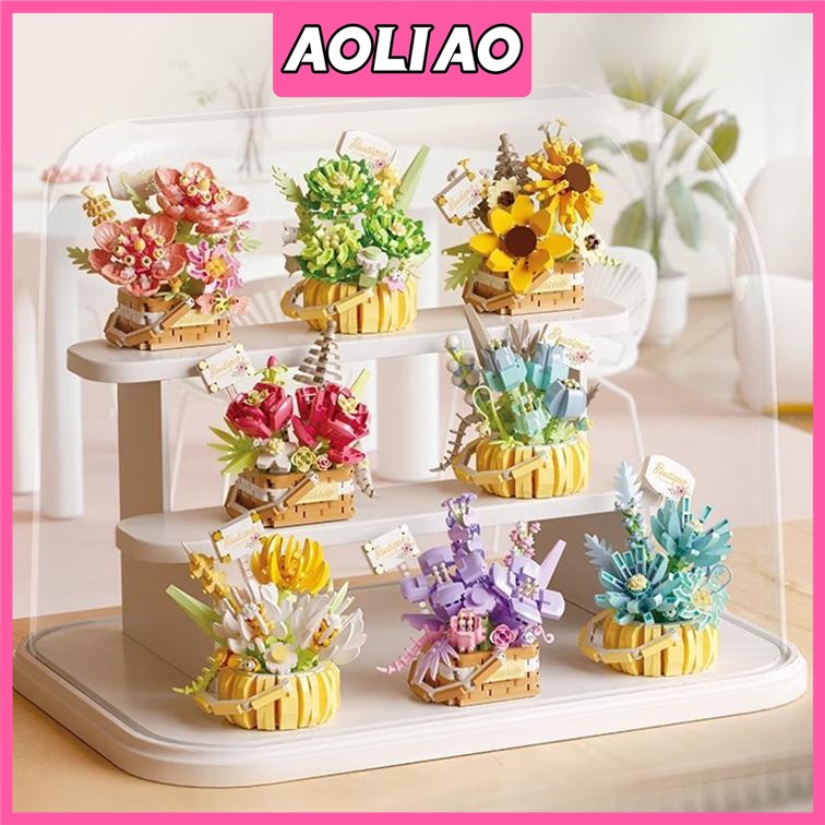 Jual AOLIAO Nano Brick Balok Bunga Buku Pot Bunga Nano Block Rakitan ...