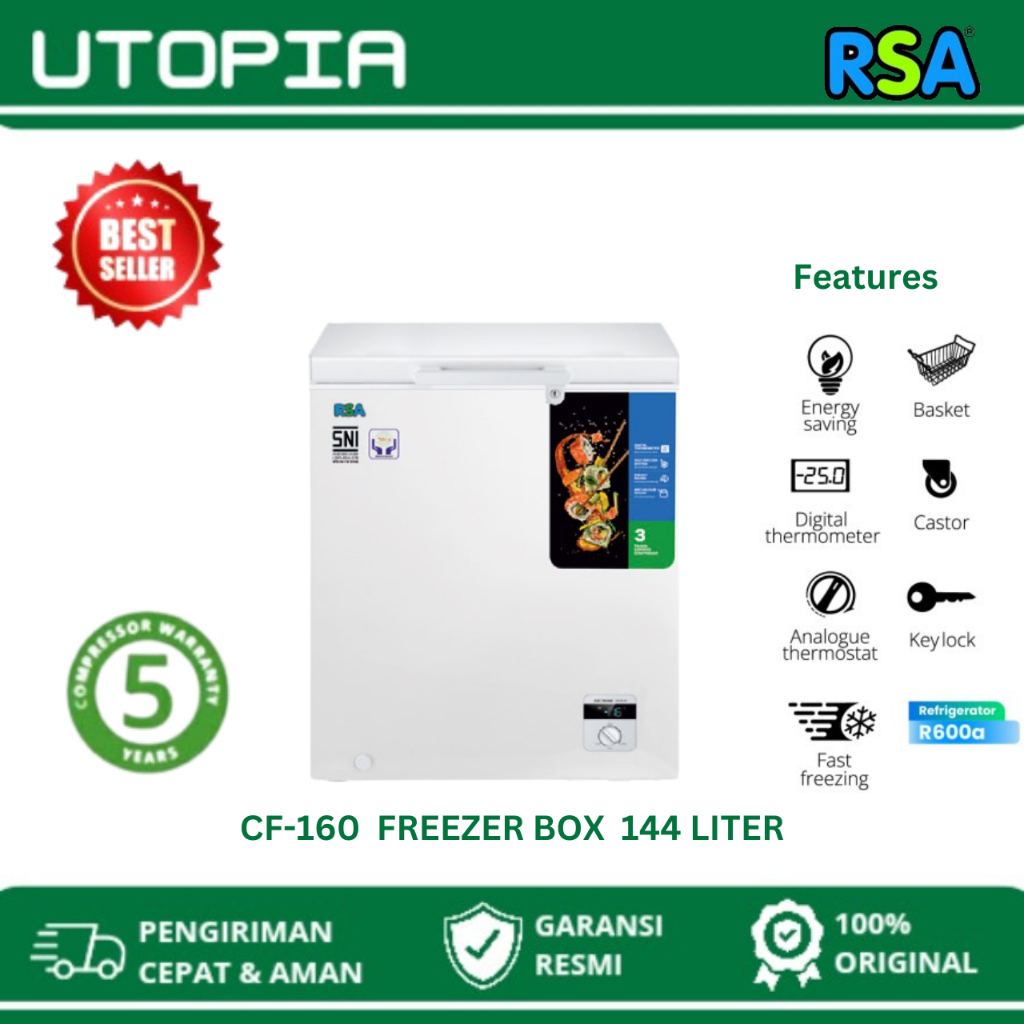 Jual RSA CHEST FREEZER CF160 / CF 160 , FREEZER BOX 144 LITER | Shopee ...