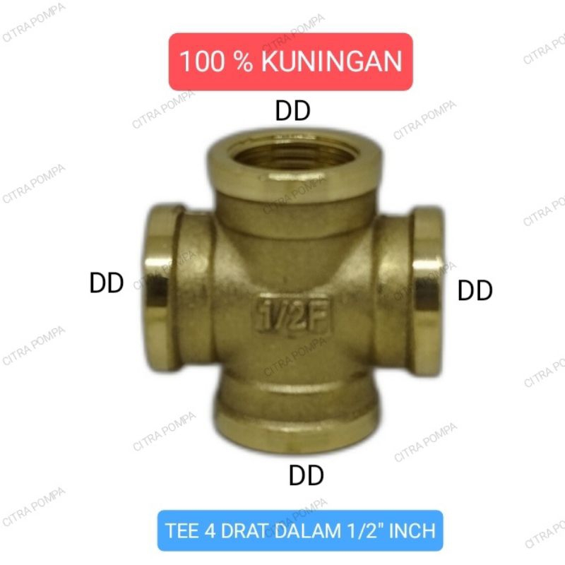 Jual TEE 4 WAY KUNINGAN 1/2 INCH / TEE 4 DRAT KUNINGAN | Shopee Indonesia