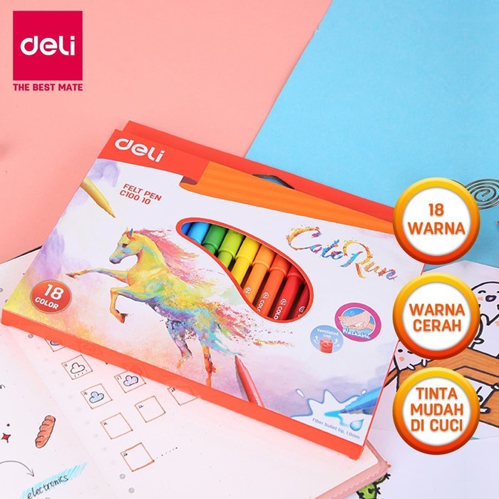Jual Deli Felt Pen 18 Colours - ColoRun - EC10013 | Shopee Indonesia