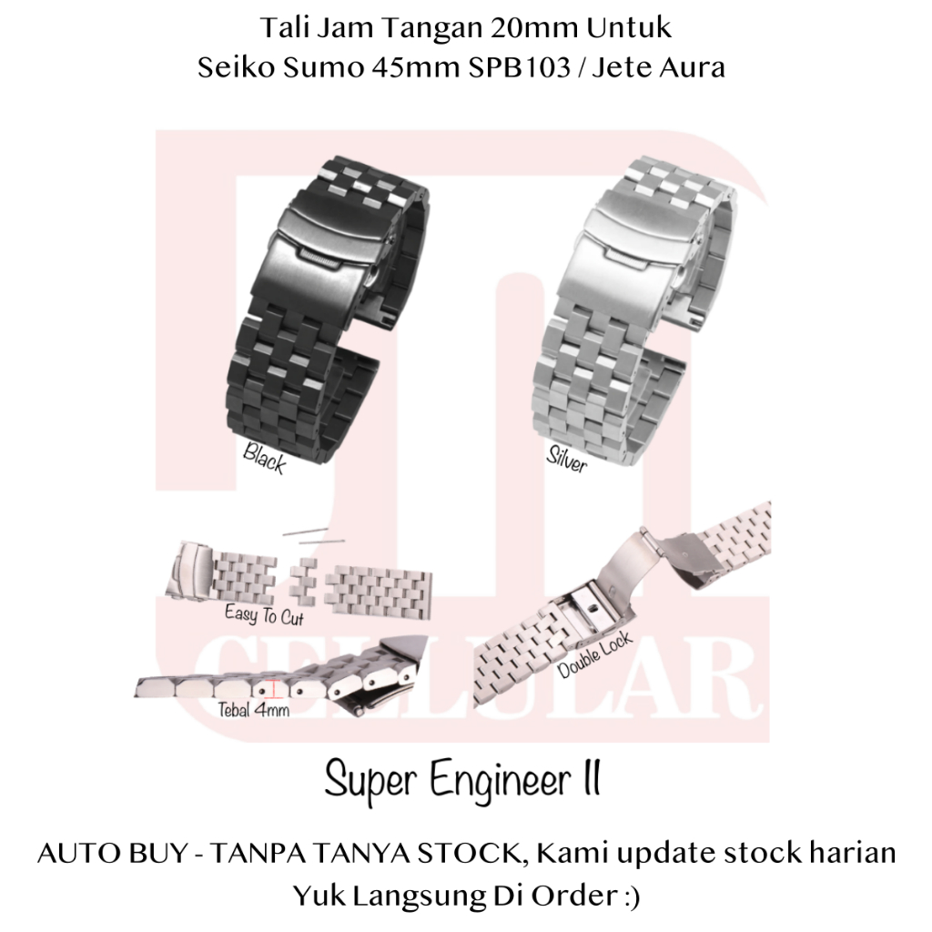 Jual SE2 20mm Tali Jam Seiko Sumo 45mm SPB103 / Jete Aura - Strap Metal Stainless Steel | Shopee ...