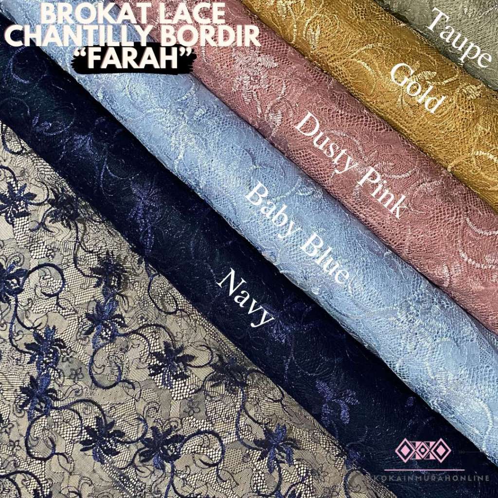 Jual Kain Brokat Kebaya Lace Bordir Chantilly (Prancis) Motif FARAH ...