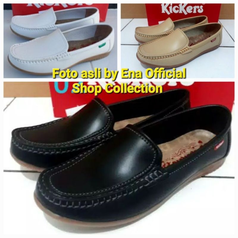 Jual Sepatu Cewek Wanita Kickers Casual Santai Formal Slip On Flat ...