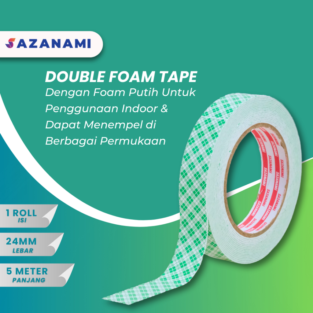 Jual SAZANAMI DOUBLE TAPE FOAM PUTIH 1" x 5m DOUBLE FOAM BUSA PUTIH ...