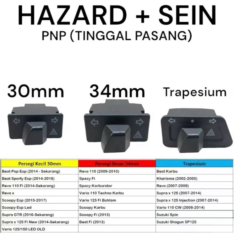Jual SAKLAR SEN PLUS HAZARD TRAPESIUM 30MM 34MM UNIVERSAL SALLAR SEIN ...