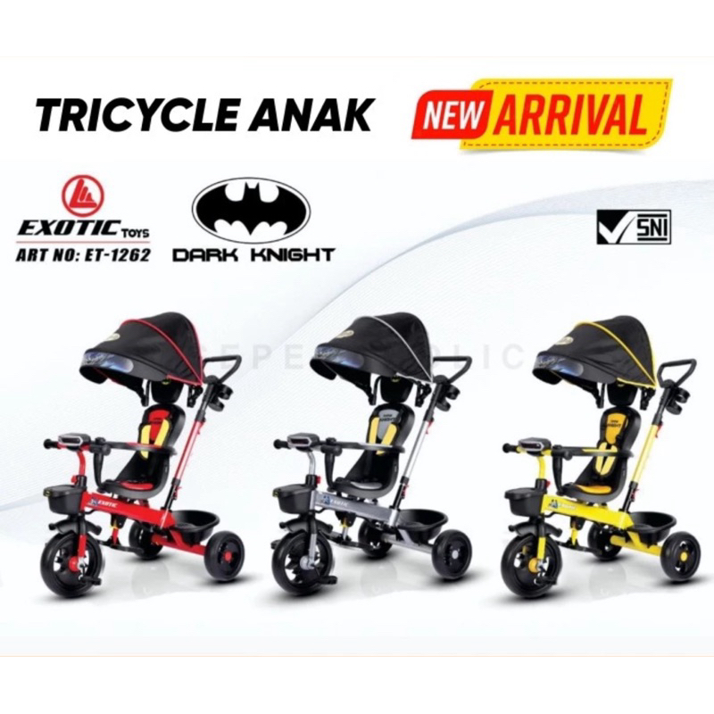Jual Sepeda Anak Stroller Roda 3 Exotic ET 1262 Batman Jok Putar Musik ...