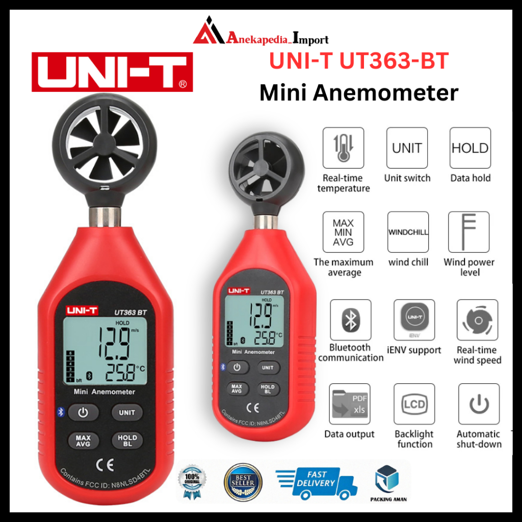 Jual UNI-T UT363BT - Bluetooth Digital Anemometer 0-30m/s Wind Meter ...