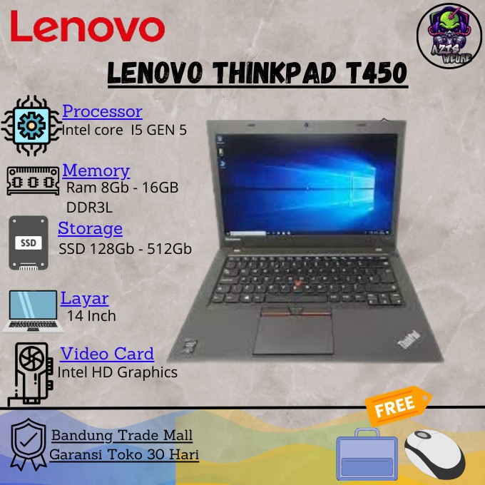 Jual Laptop Lenovo Thinkpad T450 Core i5 RAM 8Gb SSD 256Gb ( bergaransi ...