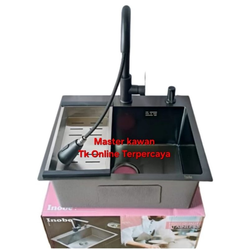 Jual Paket Lengkap Kitchen Sink Stainless INOBE 6045 HITAM + KRAN TARIK ...