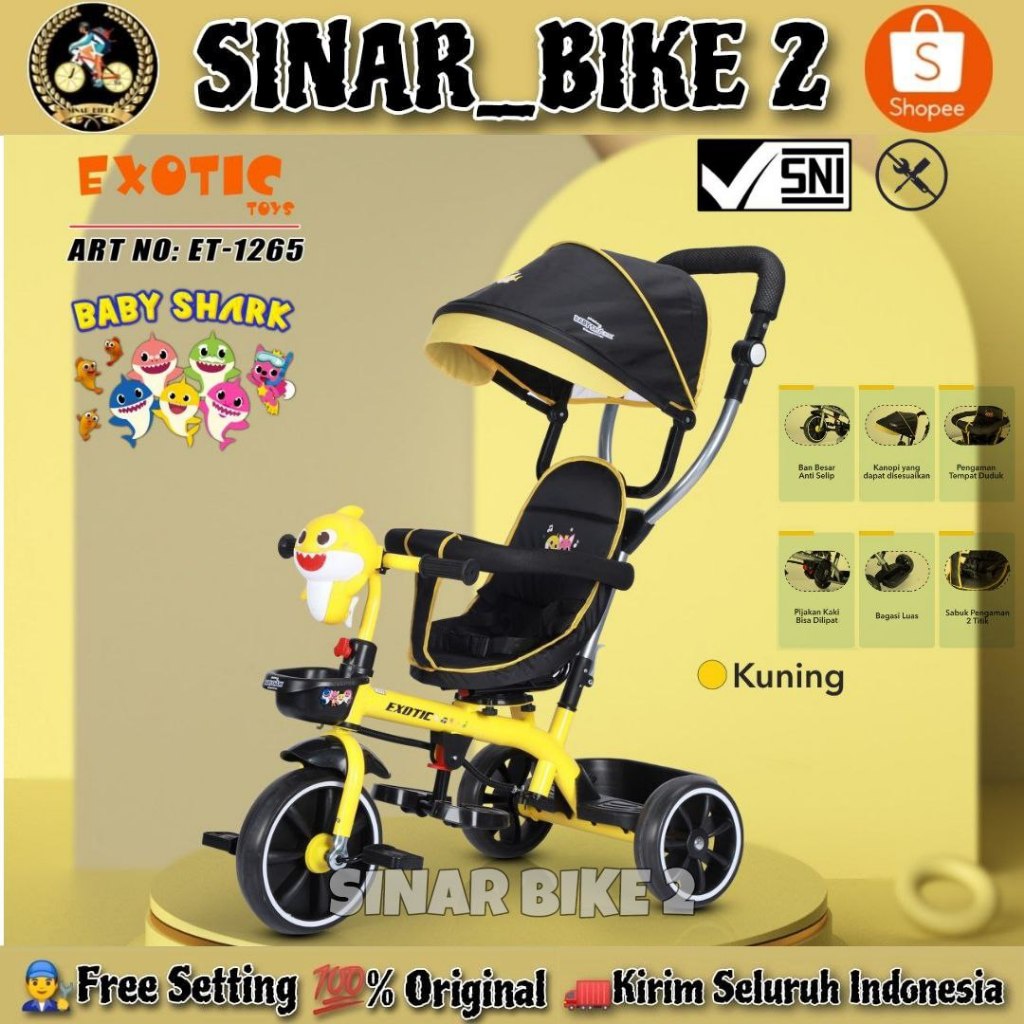 Jual Sepeda Roda 3 Tiga ET 1265 NEW Ban Karet Tricycle Anak BABY SHARK ...