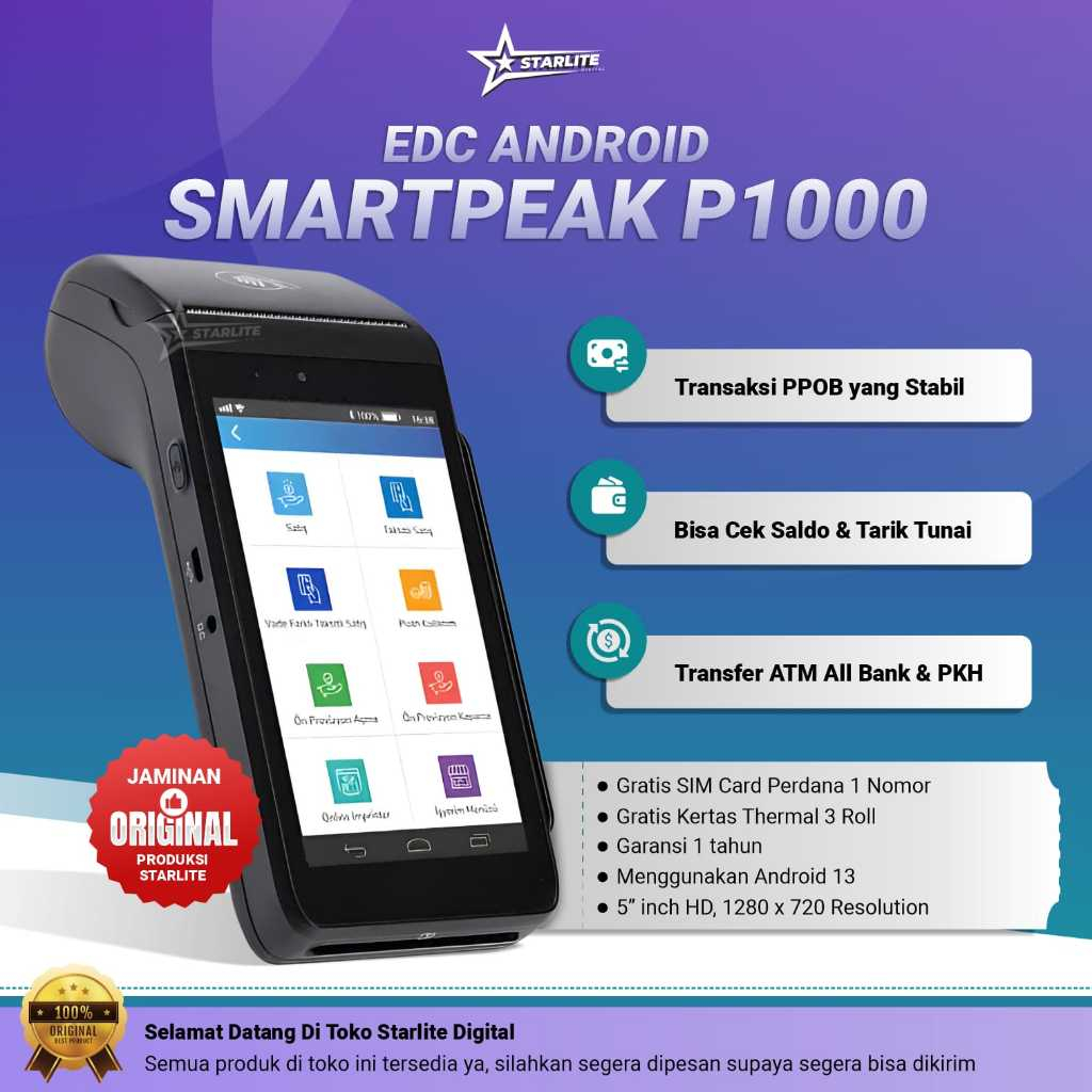 Jual Mesin Edc Semua Bank Android Smartpeak P1000 5 Inch Portable Mini Atm Kasir Touch Screen ...