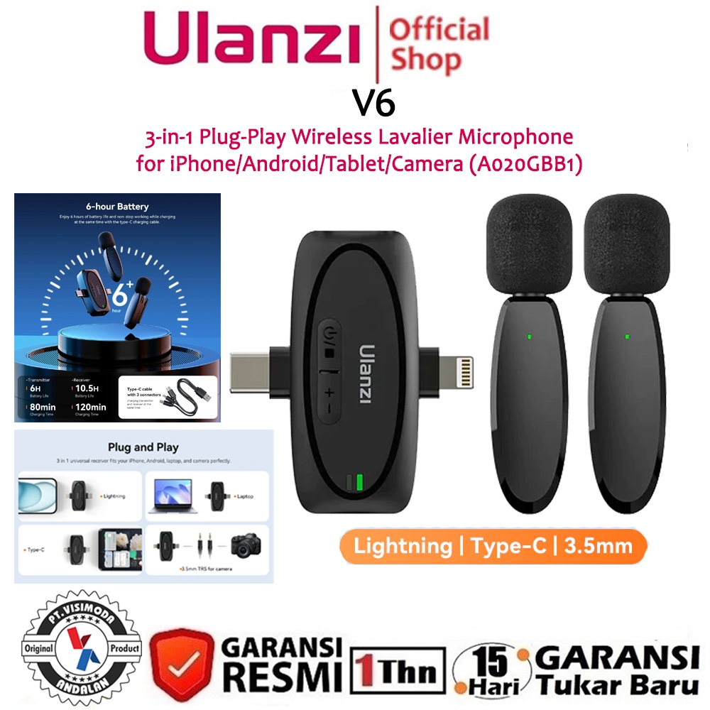 Jual Ulanzi V6 3 in 1 Plug & Play Wireless Lavalier Microphone | Shopee Indonesia