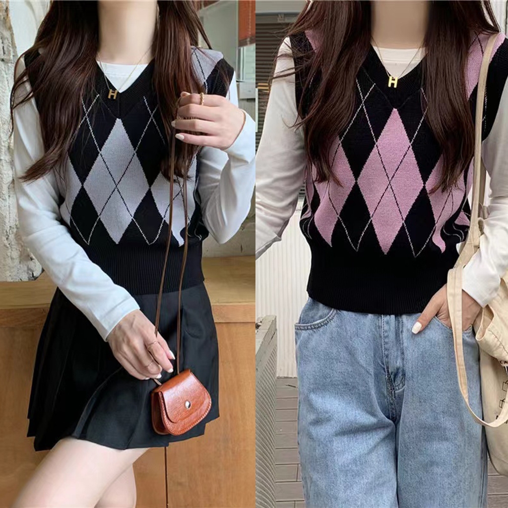 Jual Rompi Rajut Wanita Korean Style Wanita Bahan Rajut Premium Vest Knit Crop Top V-neck ...