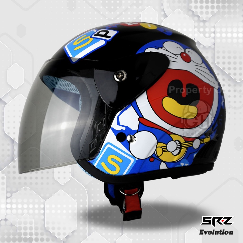 Jual HELM EVOLUTION DORAEMON BLACK HALF FACE MODEL GM EVO | Shopee ...
