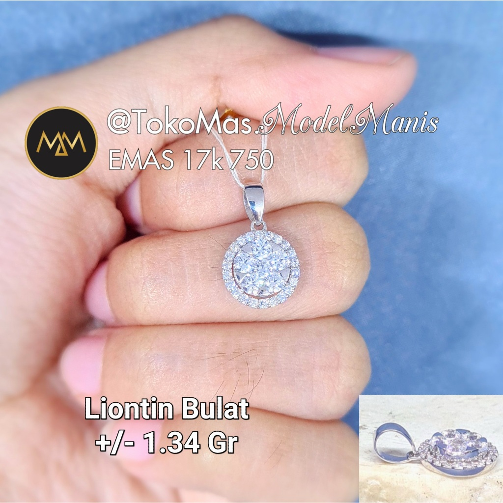Jual Liontin emas Bulat Diamond looks emas putih 750 kadar 17k | Shopee ...