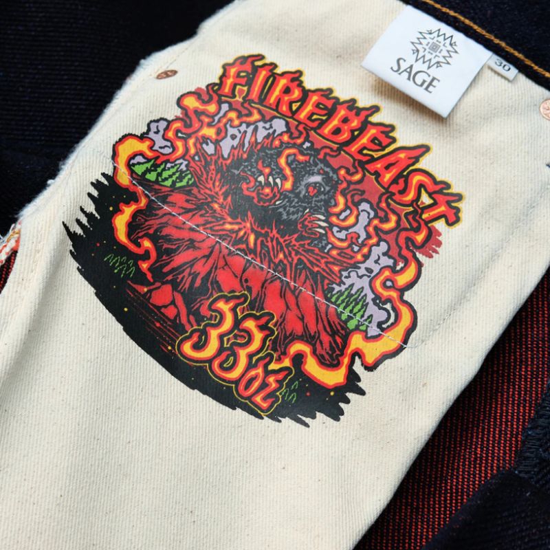 Jual Denim Sage The Firebeast 33oz Unsanforized Deep Indigo x Fire Red ...